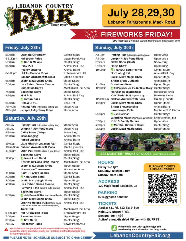 Schedule – Lebanon Country Fair, Lebanon, CT